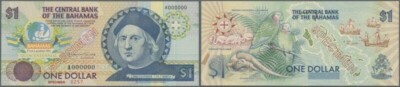 Bahamas 1 DOLLAR P-50 1492-1992 Commemorative COLUMBUS UNC Rare ...