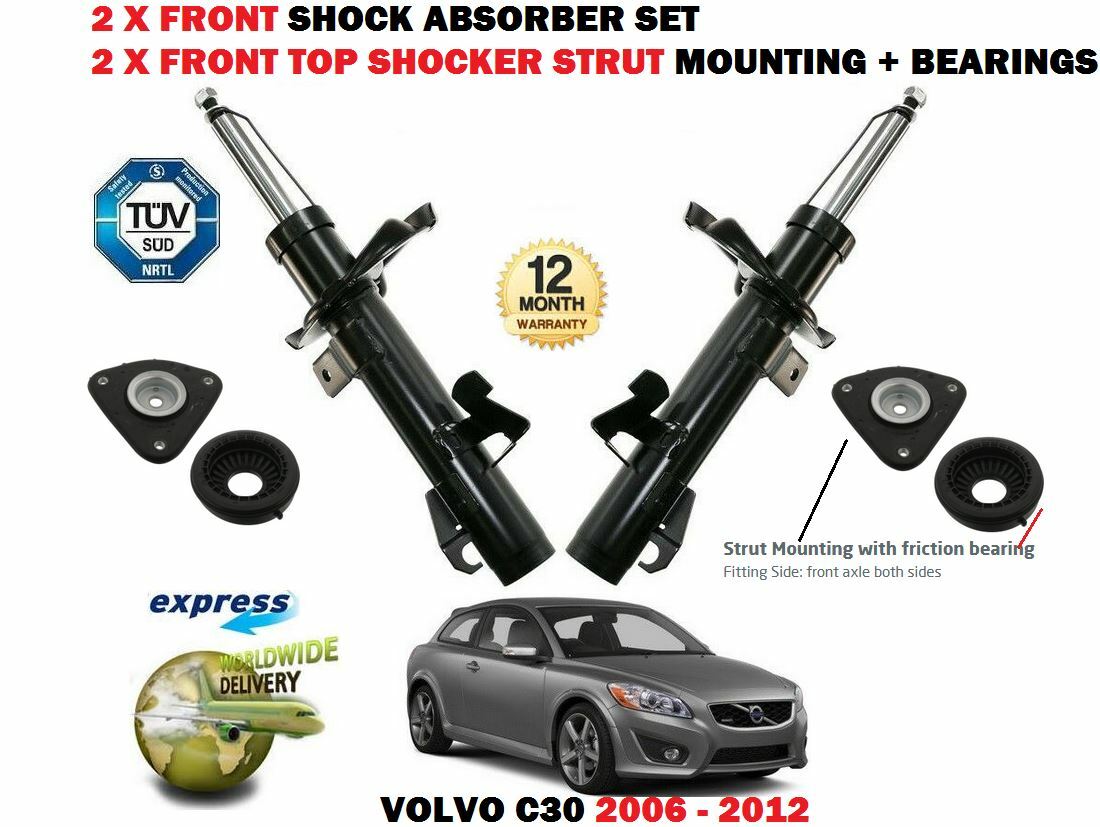 FOR VOLVO C30 2006-2012 NEW 2X FRONT SHOCK ABSORBERS + TOP MOUNTING ...