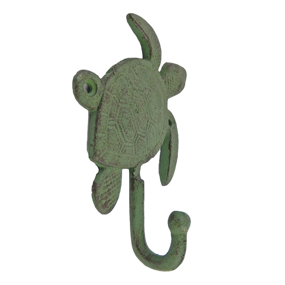 Green Sea Turtle Wall Hook Cast Iron Key Towel Coat Hanger Nautical ...