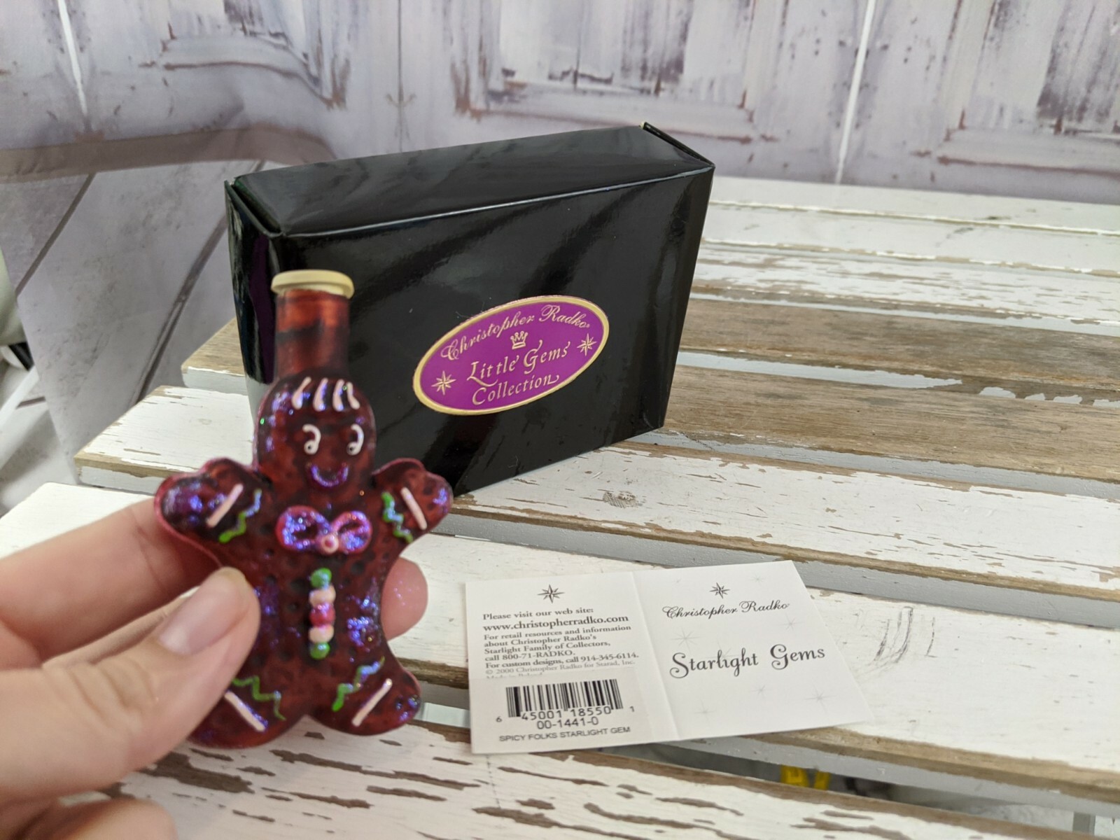 Radko spicy folk gingerbread man starlight gems RARE light cover blown ...