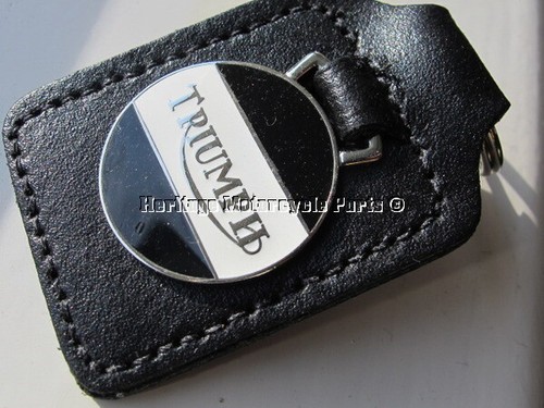 Triumph KEYRING white + black enamel GOMM key fob real leather made in ...