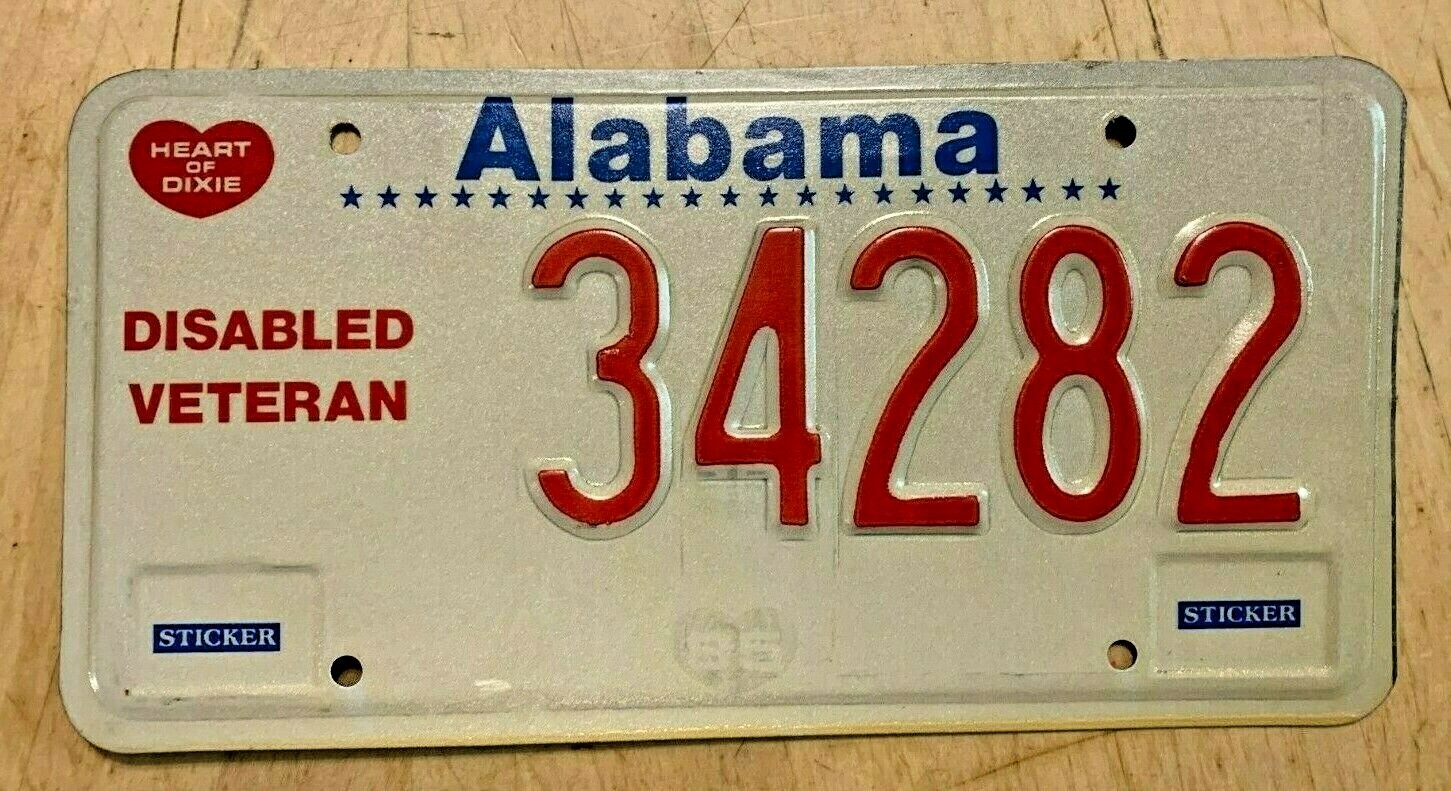 MINT ALABAMA DISABLED MILITARY VETERAN LICENSE PLATE " 34282 " AL VET ...