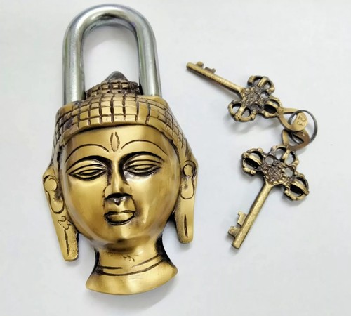 Antique Brown Vintage Padlock Budha Face Lock with Working Key Rare Old ...