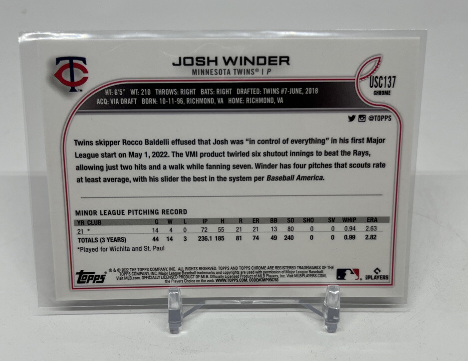 2022 Topps Chrome Update Josh Winder RC #USC137 Purple Refractor | eBay