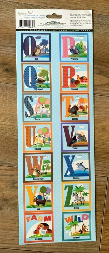 28 PCS! A-B-C's Alphabet Farm Wild Animals Theme Removable Wall Decals ...