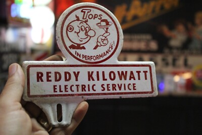 RARE 1950s REDDY KILOWATT TOPS PERFORMANCE STAMPED PAINTED METAL TOPPER ...