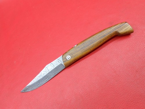 Custom Handmade Pattern Damascus Friction Folder Knife Teak Wood Grip ...