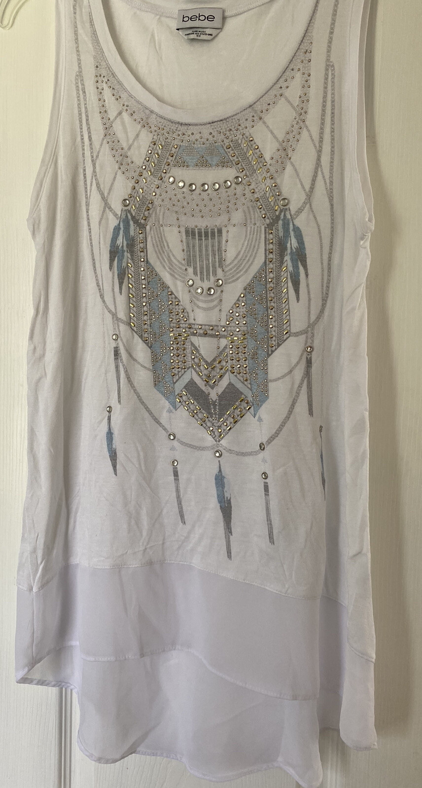 Bebe Feather Design Rhinestones Embellished White Sl… - Gem