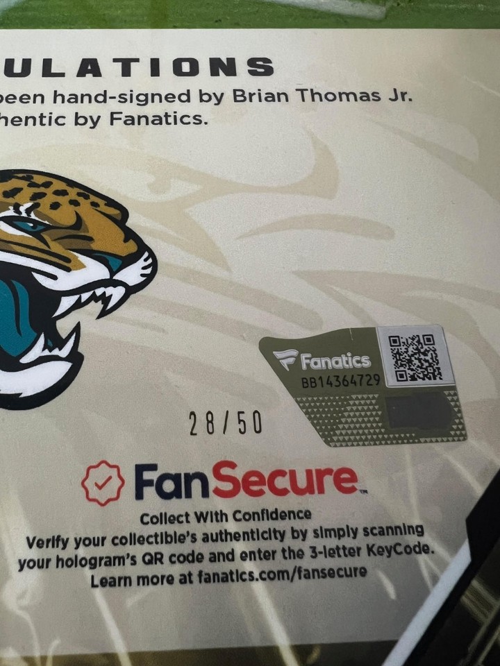 2025 Fanactics Under Wraps Emanate 8x10 Brian Thomas Jr Auto Jags Gold ...