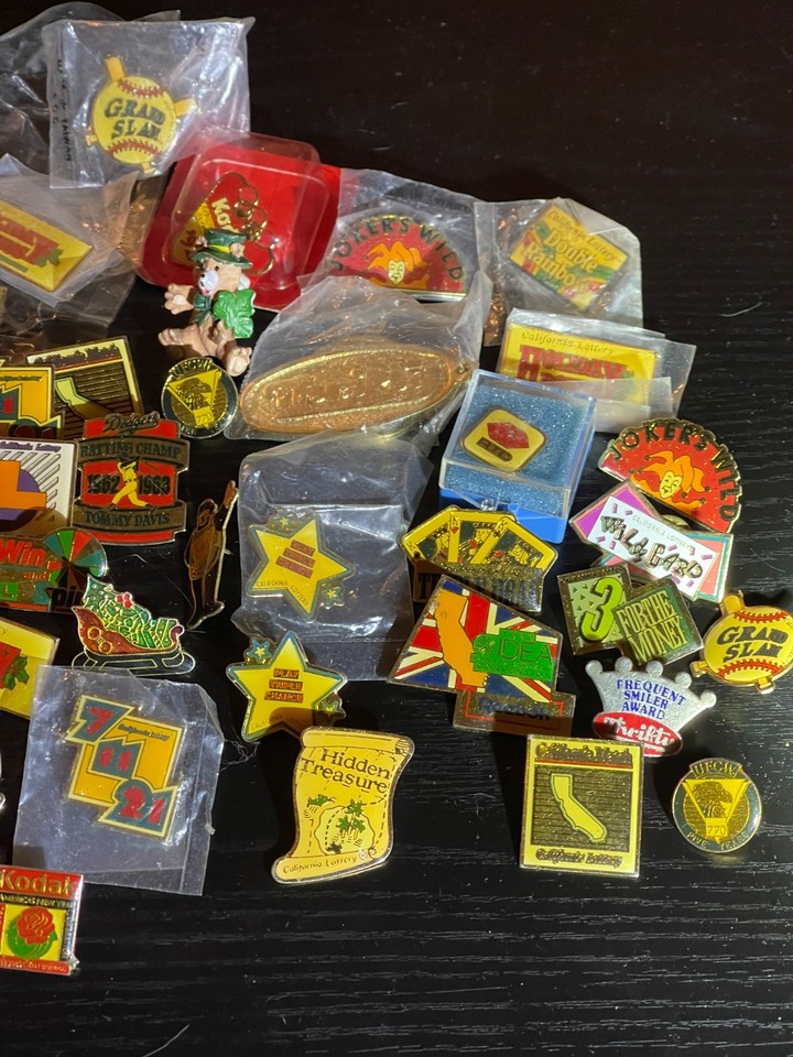 Vintage CA 40+ Lottery Pin lot- Sealed + Some back Clasp Missing (As-Is ...