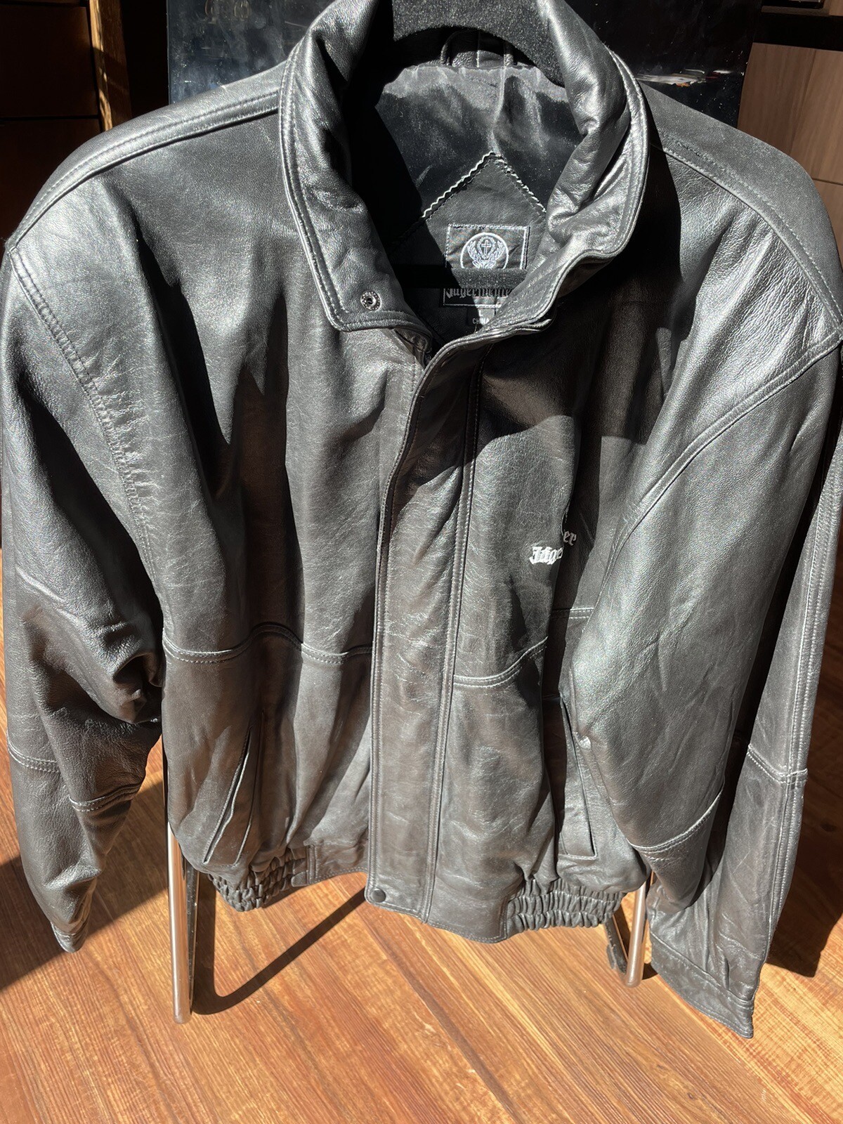 NEW Jagermeister Soft Leather biker Jacket Lined Zip Up Black Large ...