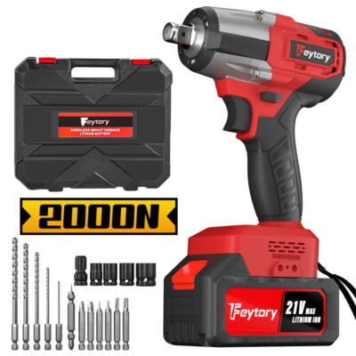 Cordless Impact Wrench Kit 21v 6Ah 1/2inch Brushless Driver High Torque ...