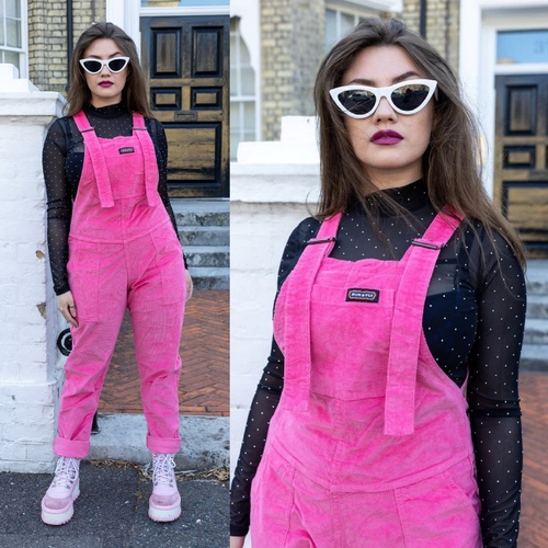 RUN AND FLY Hot Pink Stretch Corduroy Dungarees 4XS-4XL Bright ...