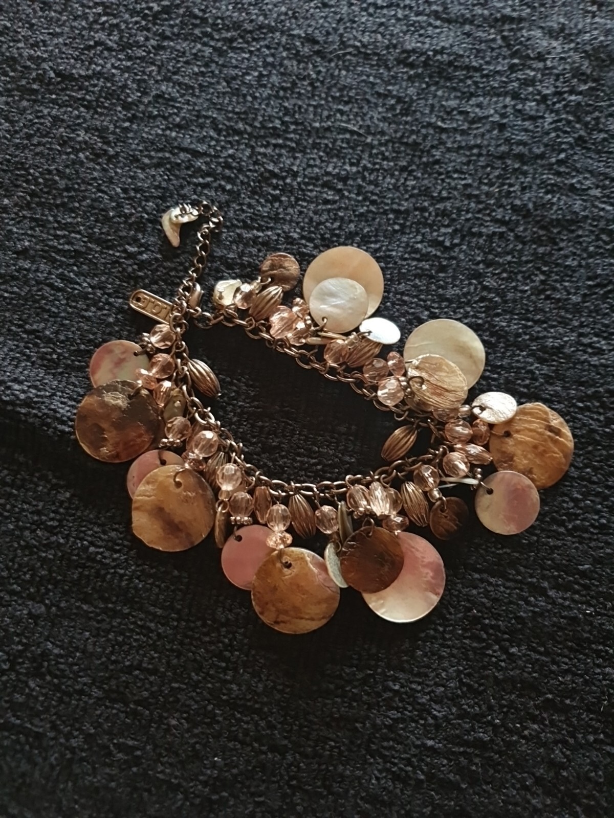 Lovely pewter tone metal chain bracelet with shell discs J.O.G. , gift ...