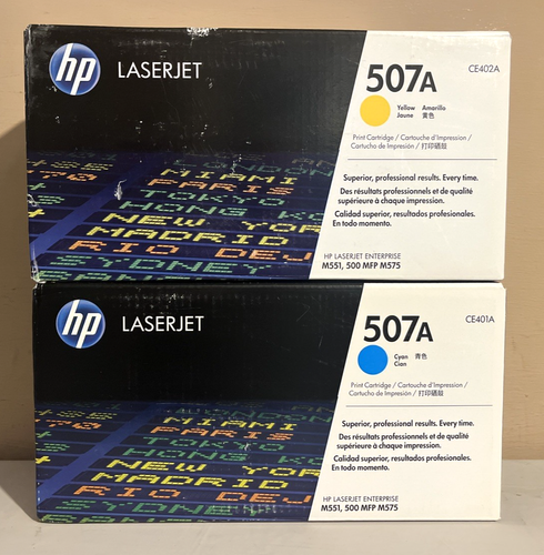 Genuine HP 507A LaserJet Toners Cyan CE401A & Yellow CE402A Sealed ...
