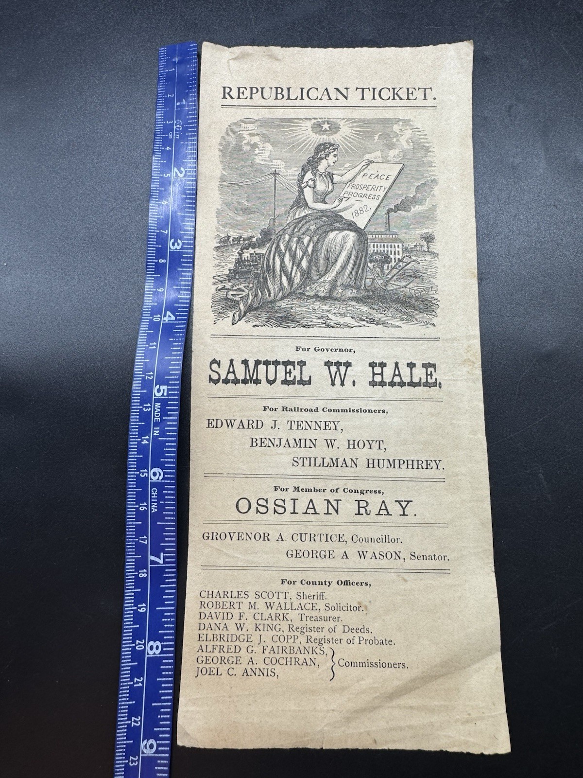 1882 Republican Political Ticket MAINE Samuel W. Hale for Governor | eBay