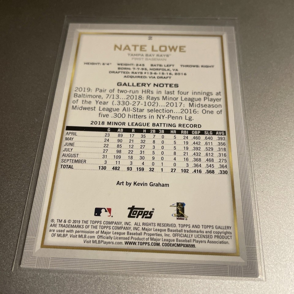 2019 Topps Gallery Baseball Nate Lowe RC Rookie Card #2 (P1) | eBay