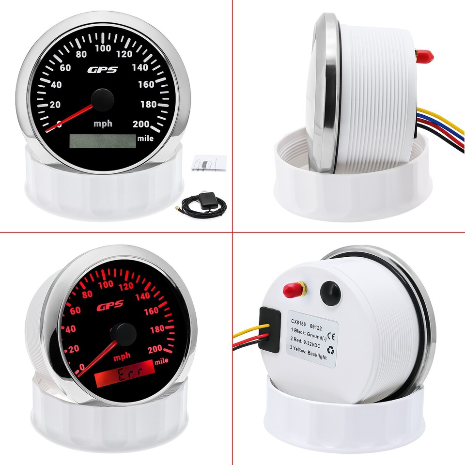 85mm 7 Colors LED GPS Speedometer 0-200MPH Gauge Waterproof For Boat ...