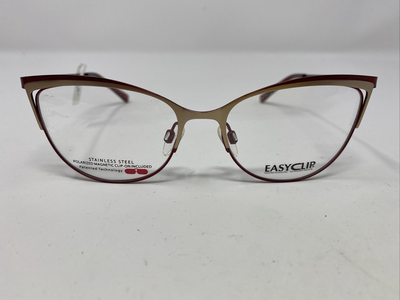 Easy Clip EC 515 010 52-16-135 Brown/Red Full Rim Metal Eyeglasses ...