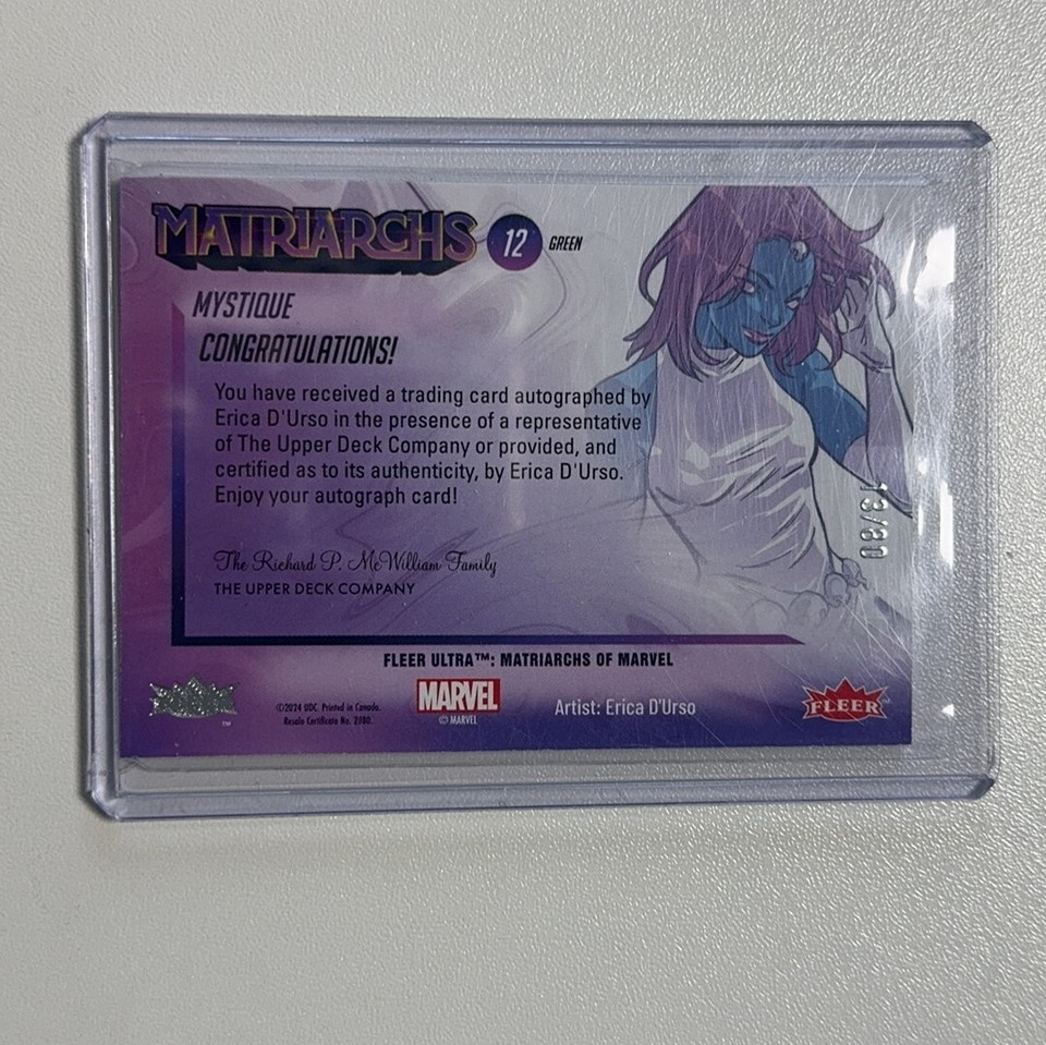 2024 FLEER ULTRA MATRIARCHS OF MARVEL Mystique Green Erica DUrso AUTO ...