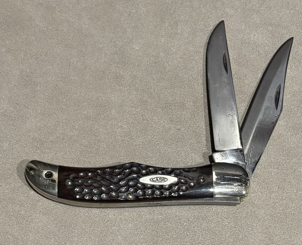 1965-69 CASE XX 6265 SAB FOLDING HUNTERS KNIFE JIGGED HANDLES & LEATHER ...