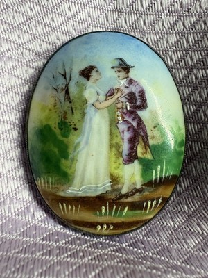 Antique Edwardian Hand Painted Porcelain Sterling Silver Pendant | eBay