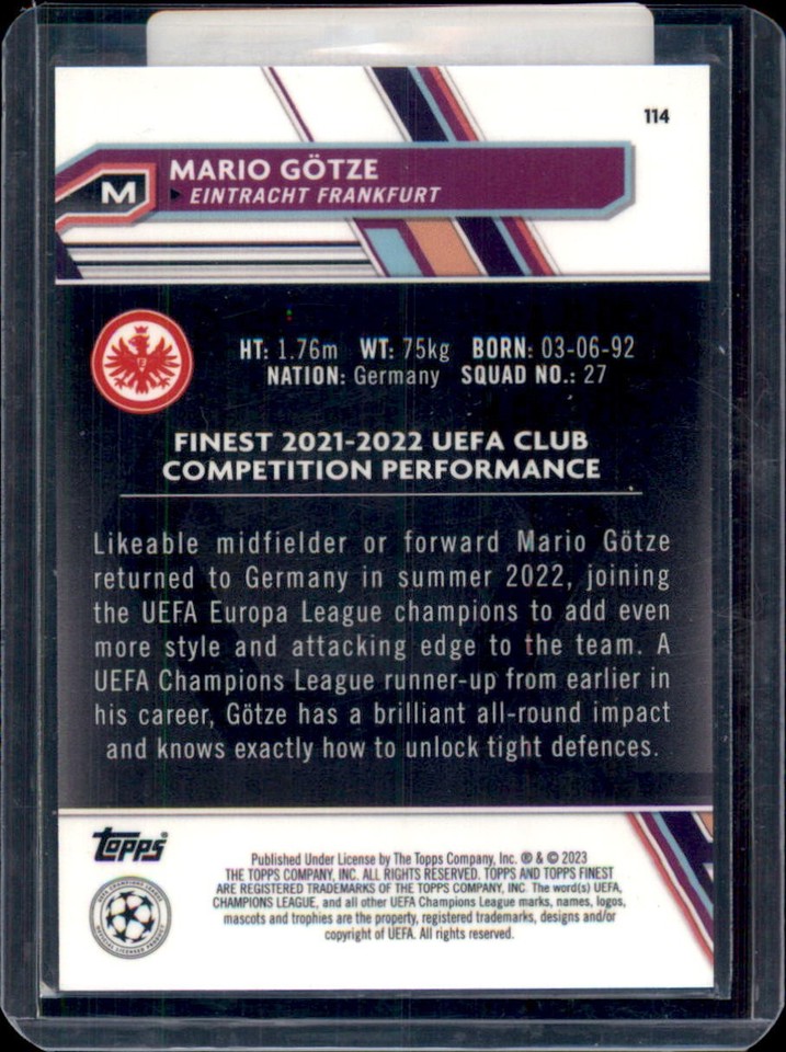 2023 Topps Finest UEFA Club Competitions Mario Götze /299 Purple ...