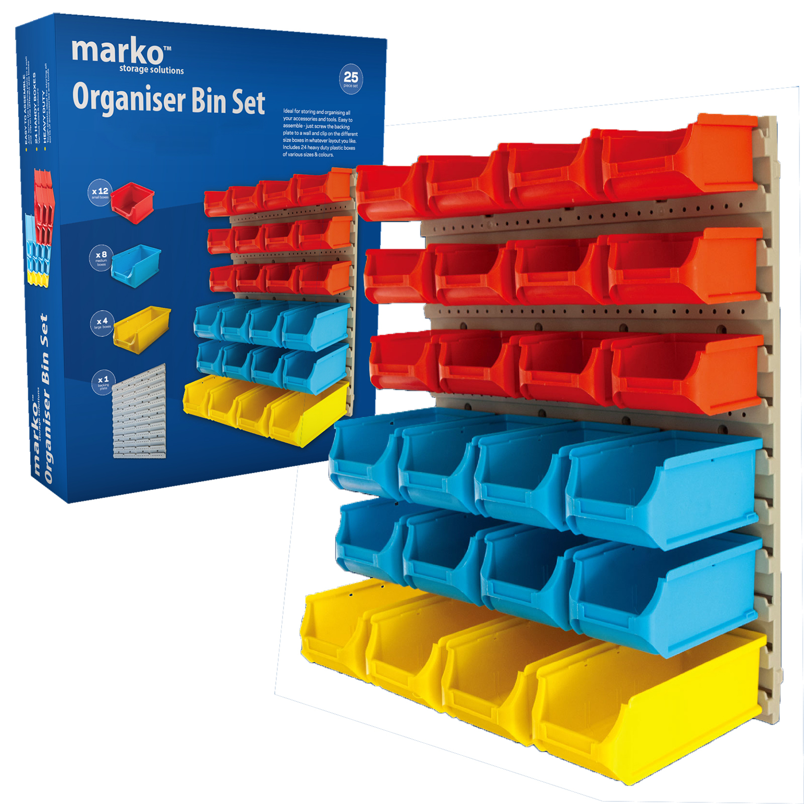 TOOL ORGANISER BIN PLASTIC KIT STORAGE WALL UNIT PARTS BINS SHELVING ...