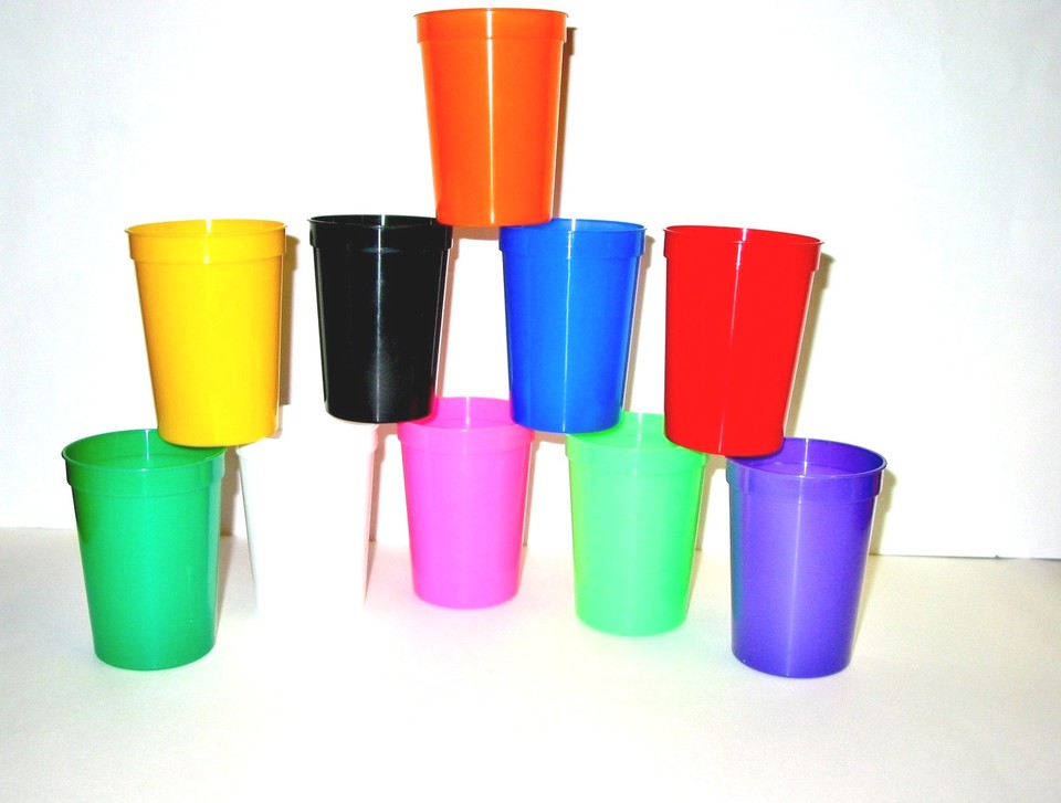 12- Multi Colors Small 12 Oz Plastic Drinking Cups, Glasses Mfg. USA ...