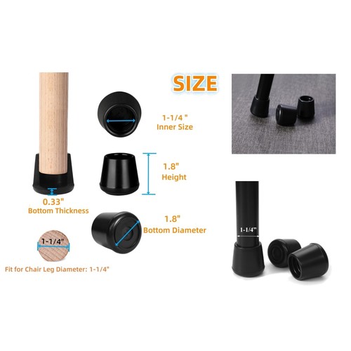 Round Rubber Chair Leg Tips - 24 Caps for Scratch Prevention and Noise ...