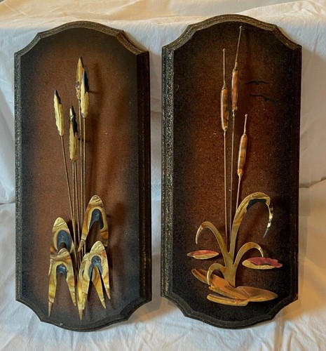 2 Vintage 2 Pc Burnt Torch Metal Wall Art Reeds & Grasses w Chipboard ...