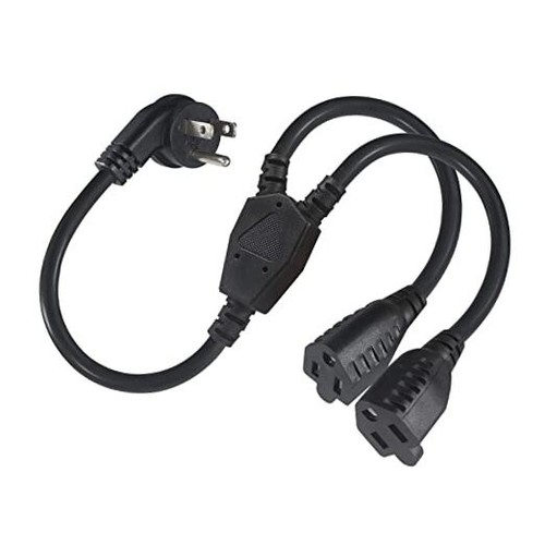 Power Extension Cord Y Splitter - 1FT Right Angled Type Flat Plug 1FT 1 ...