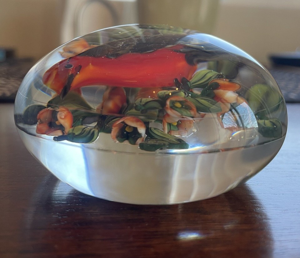 SIGNED LIMITED EDITION RICK AYOTTE RED BIRD & FLOWER Art Glass ...