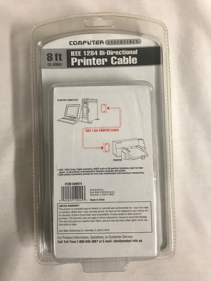Vintage Computer Essentials 1284 Bi-Directional Printer Cable Gold ...