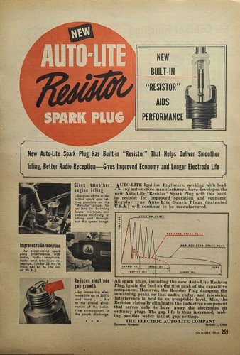 Auto-Lite Resistor Spark Plugs Cutaway Diagram Radio Vintage Print Ad ...