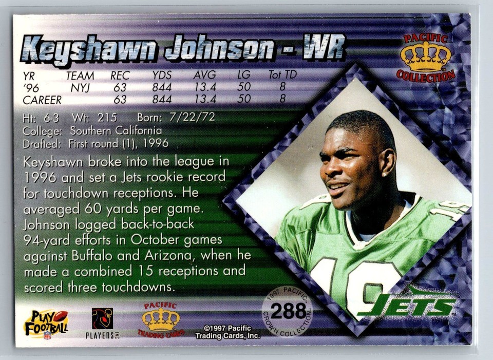 1997 Pacific Keyshawn Johnson Copper Parallel New York Jets #288 | eBay