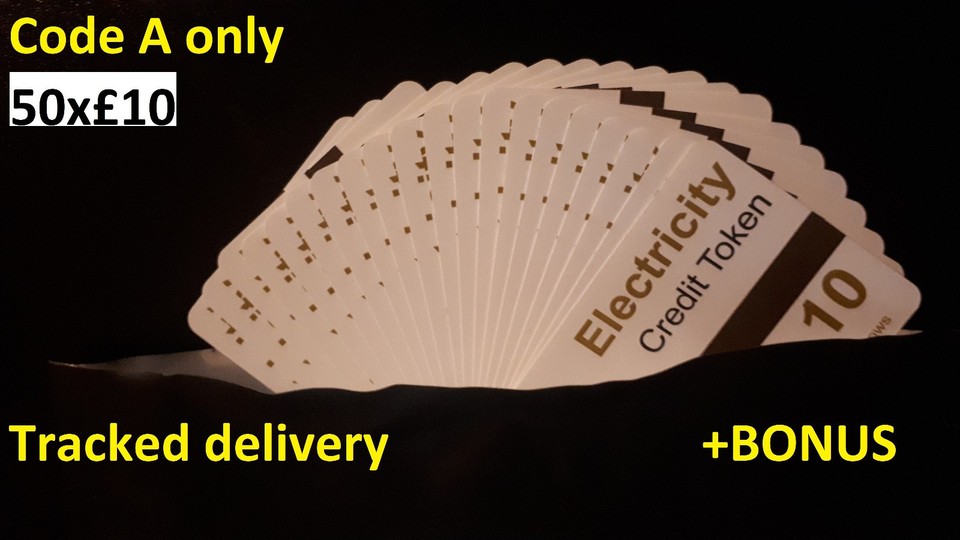 Electric Meter Card Tokens 50x£10, £500 value. (Code A Only) | eBay UK