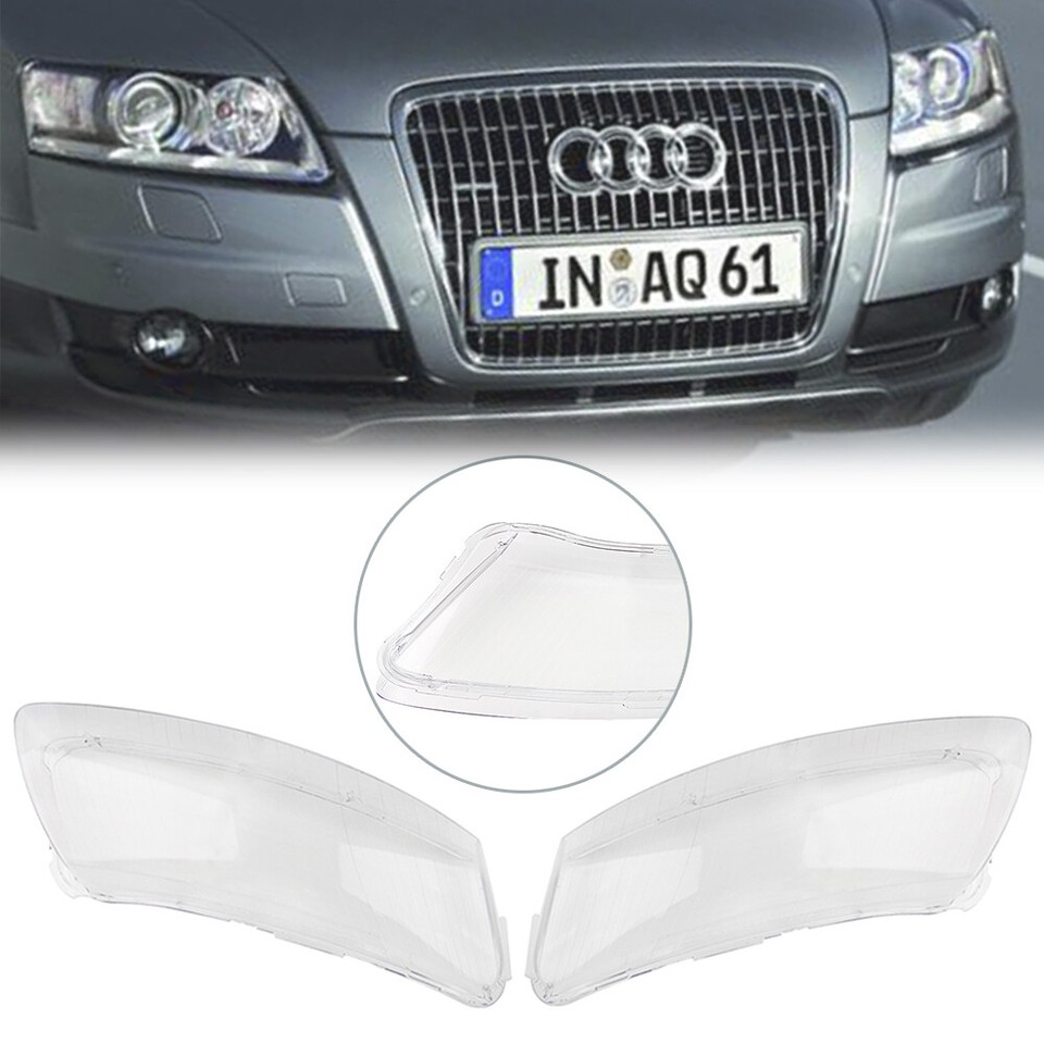 Pair Right + Left Clear Headlight Lens Lampshade Cover For Audi A6 C6 ...