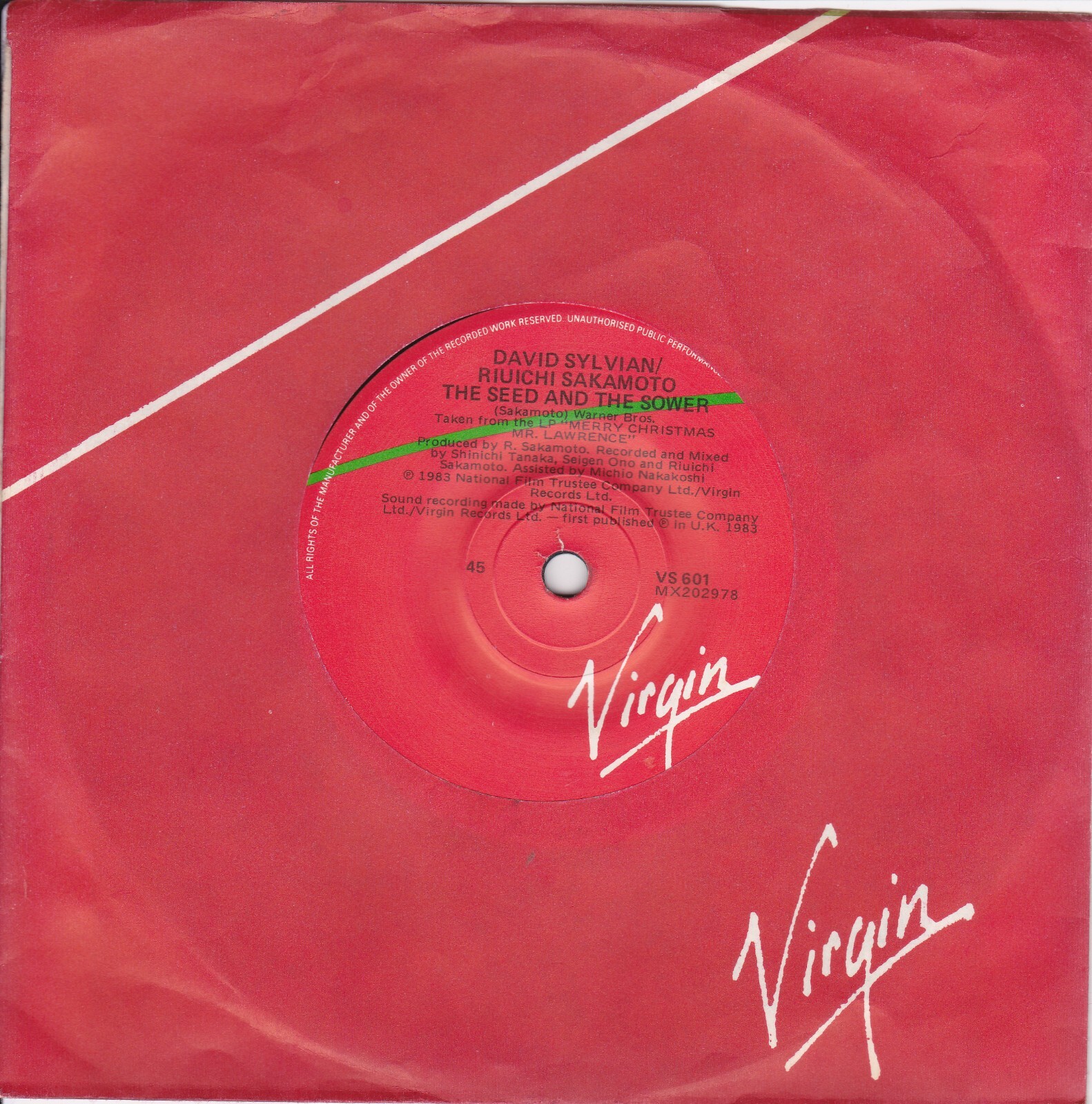 DAVID SYLVIAN / RIUICHI SAKAMOTO - FORBIDDEN COLOURS - 7" 45 VINYL ...