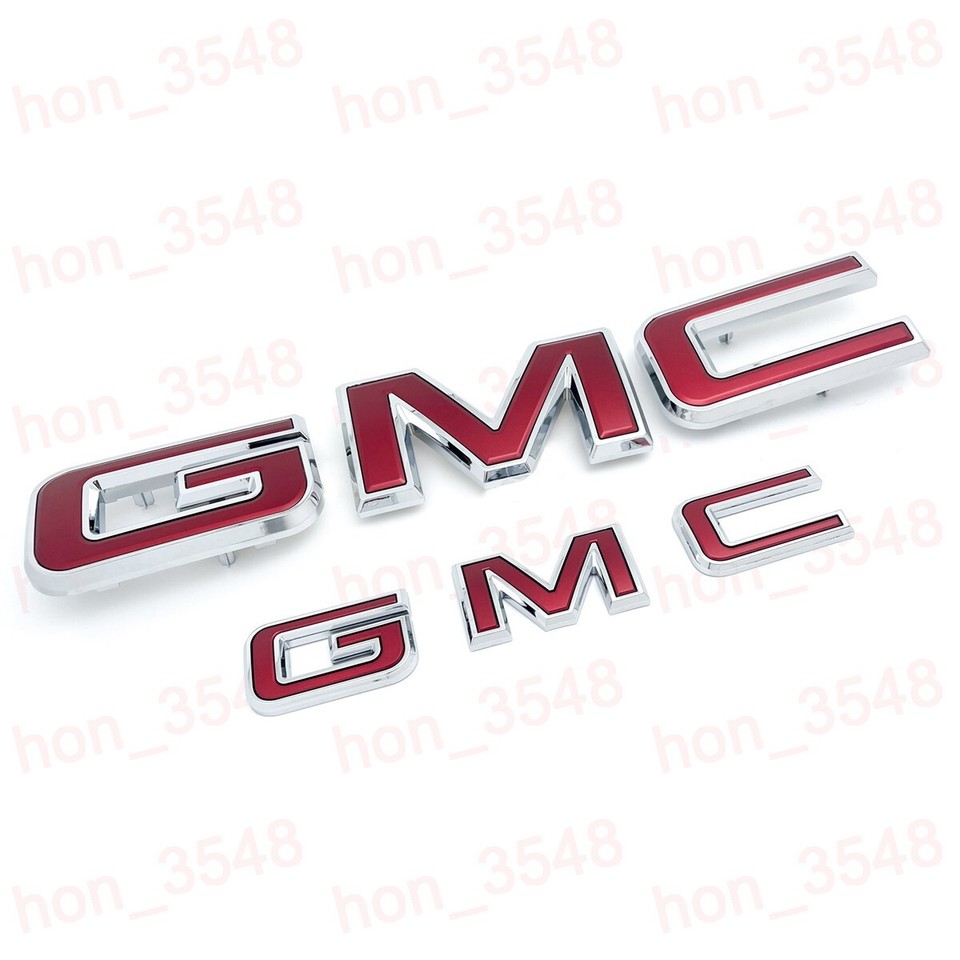 2021-2024 GMC Yukon Yukon XL GM Front & Rear Red Chrome Emblem Kit ...