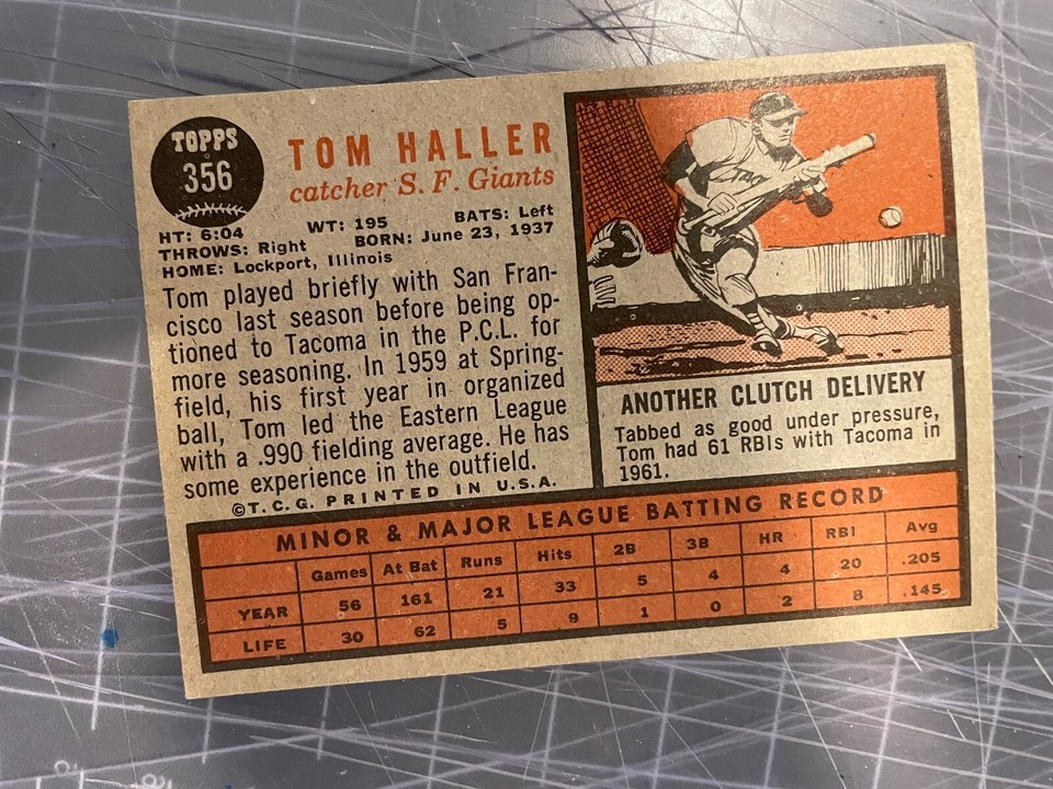 1962 TOPPS #356 TOM HALLER SAN FRANCISCO GIANTS BASEBALL CARD NM/MT | eBay