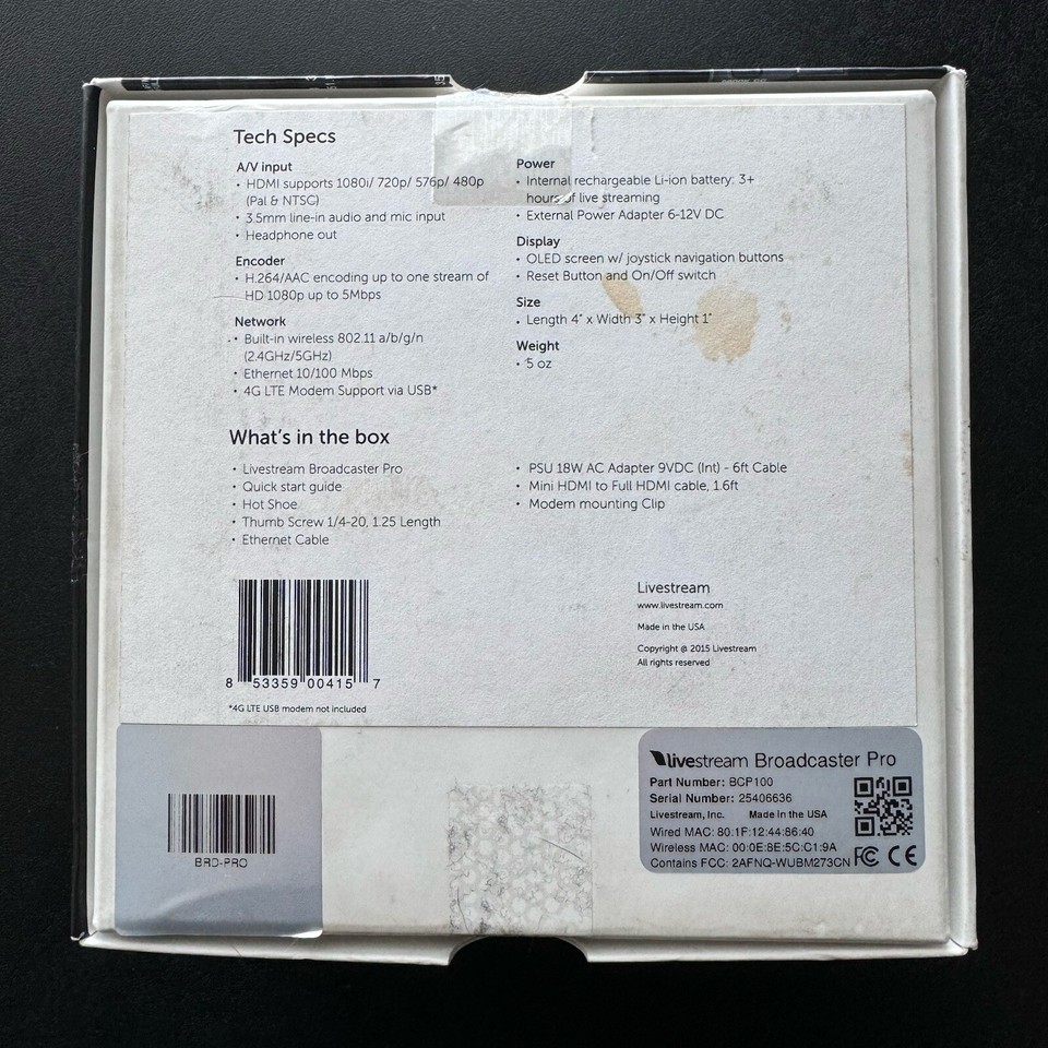 Livestream Broadcaster Pro Streaming Encoder BCP100 Open Box Never Used ...