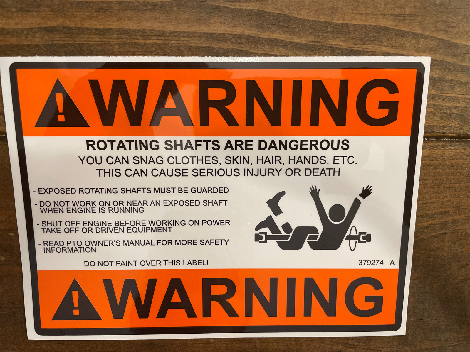 WARNING rotating shafts are dangerous decal. New. 5 x 7 inches. 3M ...