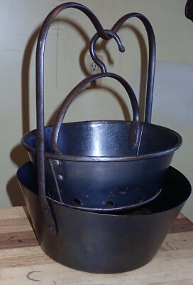 Antique 18th Century Cast Iron & Tin Deep Fat Fryer Double Boiler 10 ...