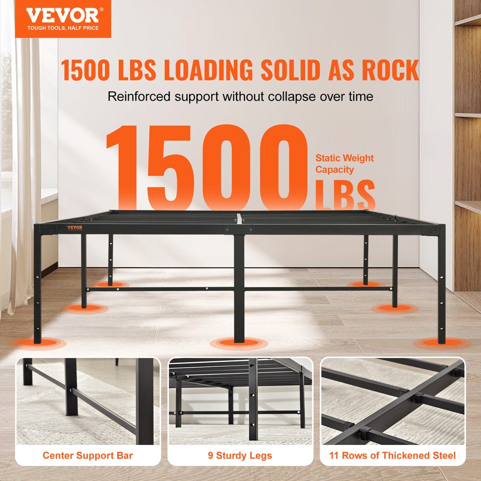 VEVOR Queen Size Bed Frame 18 inch Metal Bed Frame Platform 1500 lbs ...