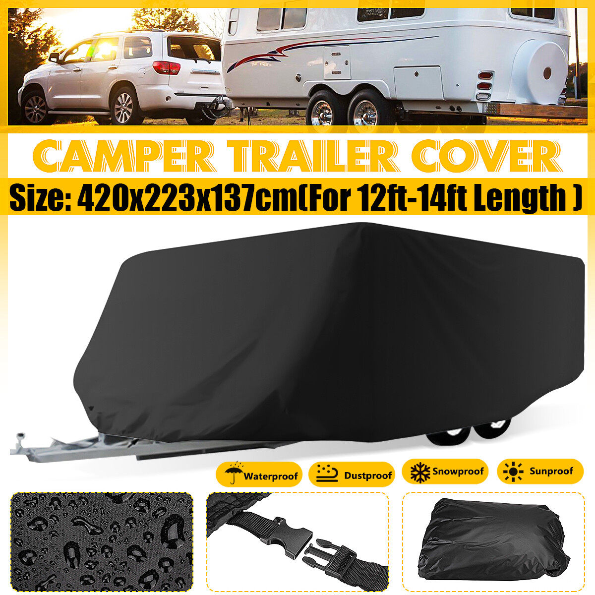 Camper Trailer Cover Waterproof Anti UV 8ft-10ft/10ft-12ft/12ft-14ft ...