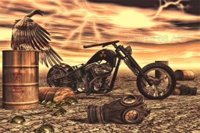 HARLEY DAVIDSON CHOPPER MOTORCYCLE NUCLEAR APOCALYPSE STURGIS BIKER ART ...