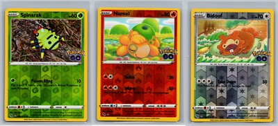 Peelable Ditto SET 3 Pokemon GO TCG Reverse Holo Bidoof Numel Spinarak ...