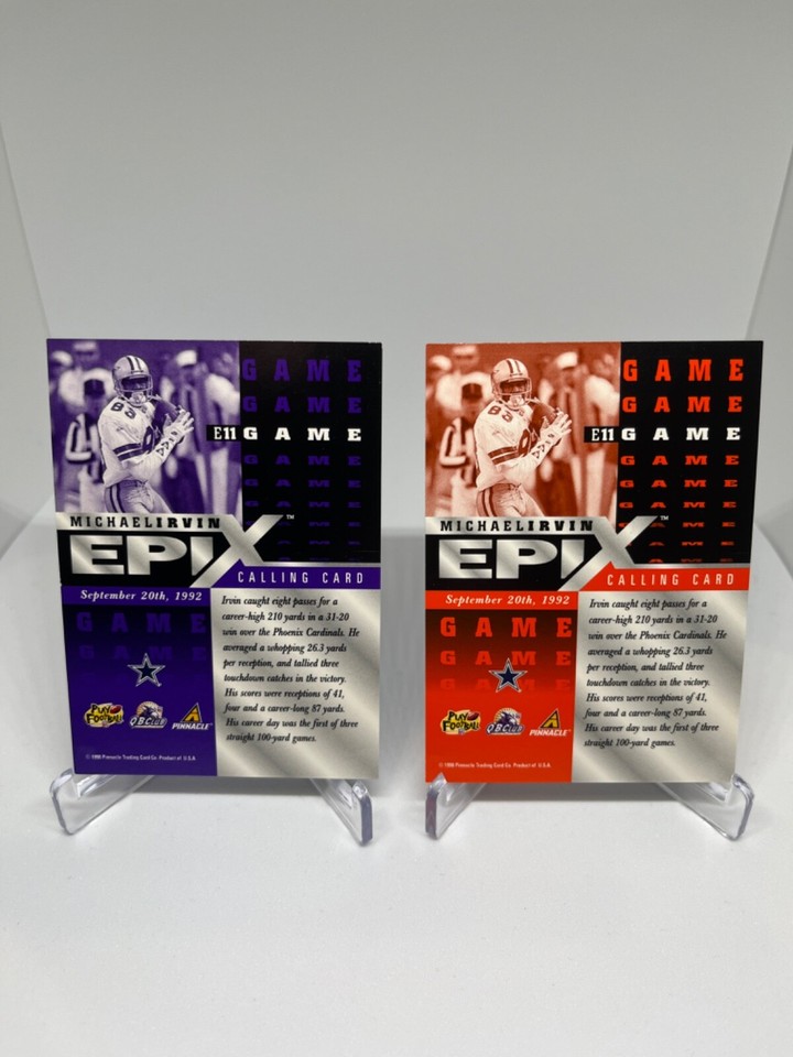 1998 Pinnacle Epix Game Purple & Orange E11 Michael Irvin (E11) Insert ...