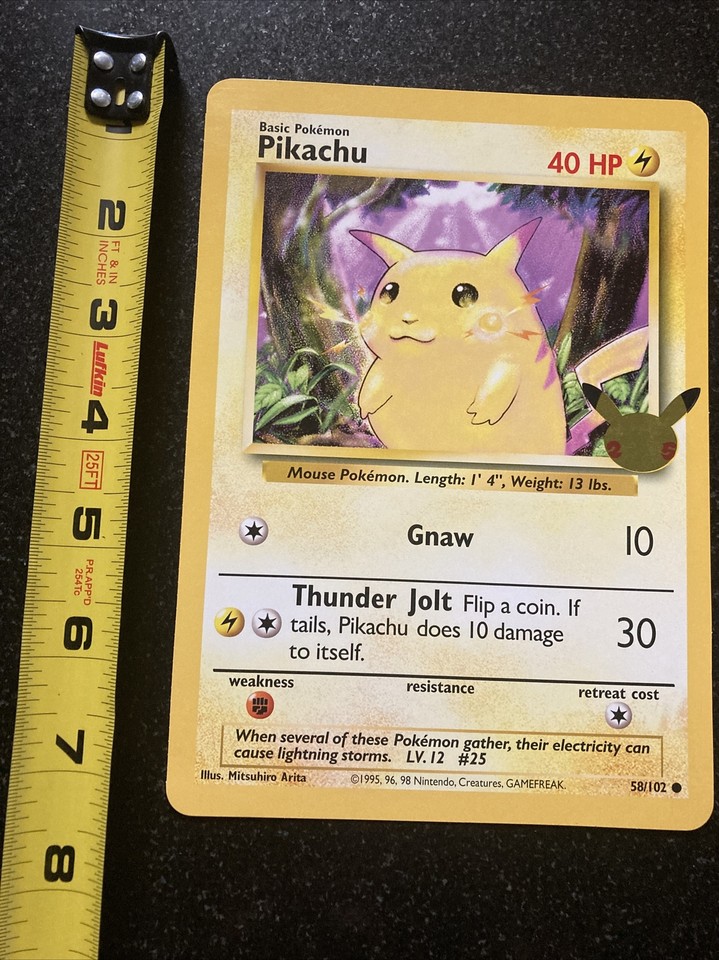 Jumbo 1995 Pikachu Gnaw Pokemon Card 58/102 Rare. 40 HP Good Condition ...